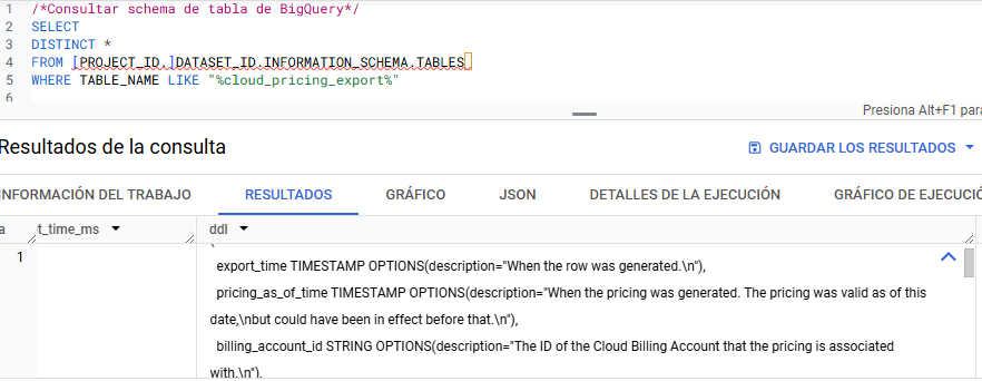 Bigquery: como consultar el esquema de datos de una tabla